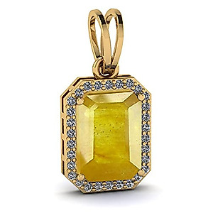 LMDPRAJAPATIS Natural Yellow Sapphire 7.50 Carat Original Pukhraj Pendant/locket 22k Gold Plated for Women's square shape