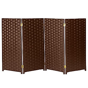 Red Lantern 3 ft. Short Woven Fiber Folding Screen - 4 Panel - Dark Mocha