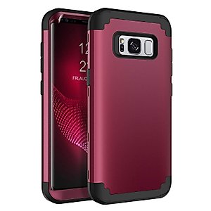 BENTOBEN Case for Galaxy S8 5.8", Heavy Duty Full Body Rugged Shockproof Hybrid Three Layer Hard Plastic Soft Rubber Bumper Protective Phone Cases Cover for Samsung Galaxy S8 5.8", Wine Red/Burgundy