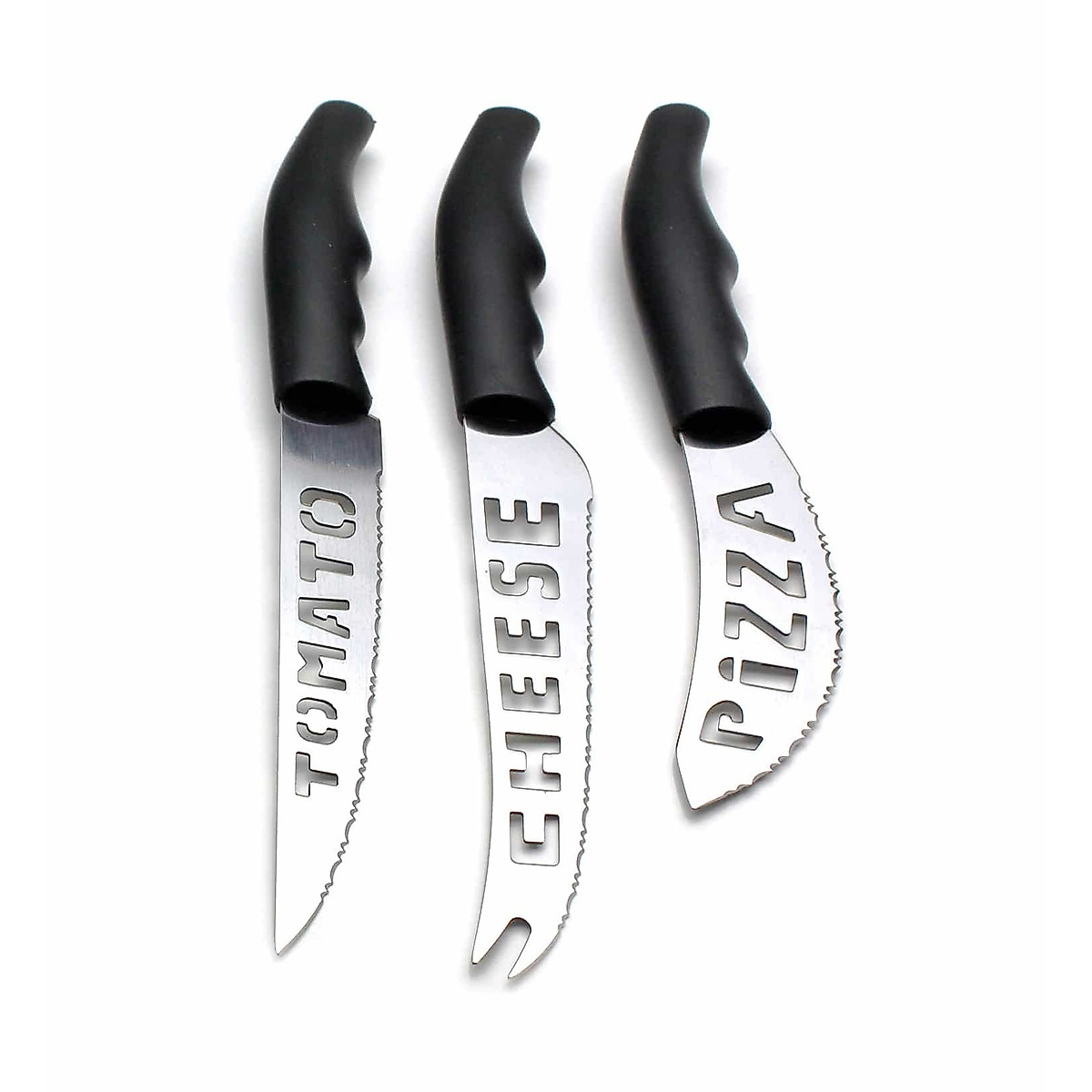 Merchandise Unlimited 3 Piece Sharp Gourmet Custom Knife Set, Tomato, Cheese, Pizza & Bamboo Cutting Board Included!!!