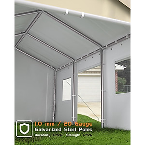 GarveeLife 10 x 20 ft Carport Heavy Duty, Portable Garage with 4 Roll-up Doors, 4 Mesh Windows, 180 g PE Tarps, and 8 x 1.0 mm Poles, for Full-Size Pickups, Bass Boats, and SUVs, Khaki