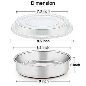 TeamFar 8 Inch Cake Pan, Stainless Steel Tiers Round Baking Cake Pans with Lids, Healthy & Heavy Duty, Dishwasher Safe & Easy Clean, Mirror Polish & Smooth Edge, Set of 4 (2 Pans + 2 Lids)