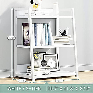 IOTXY 3 Tier Open Bookshelf - Steel and Wood Display Stand, 50CM Width Floor-Standing Bookcase, White