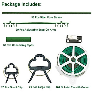 CKE 3 Pack Tomato Cage – Plant Stakes and Support with Clips - Upto 72 inches Tall with 40 Pcs Clips + Garden Twist Ties