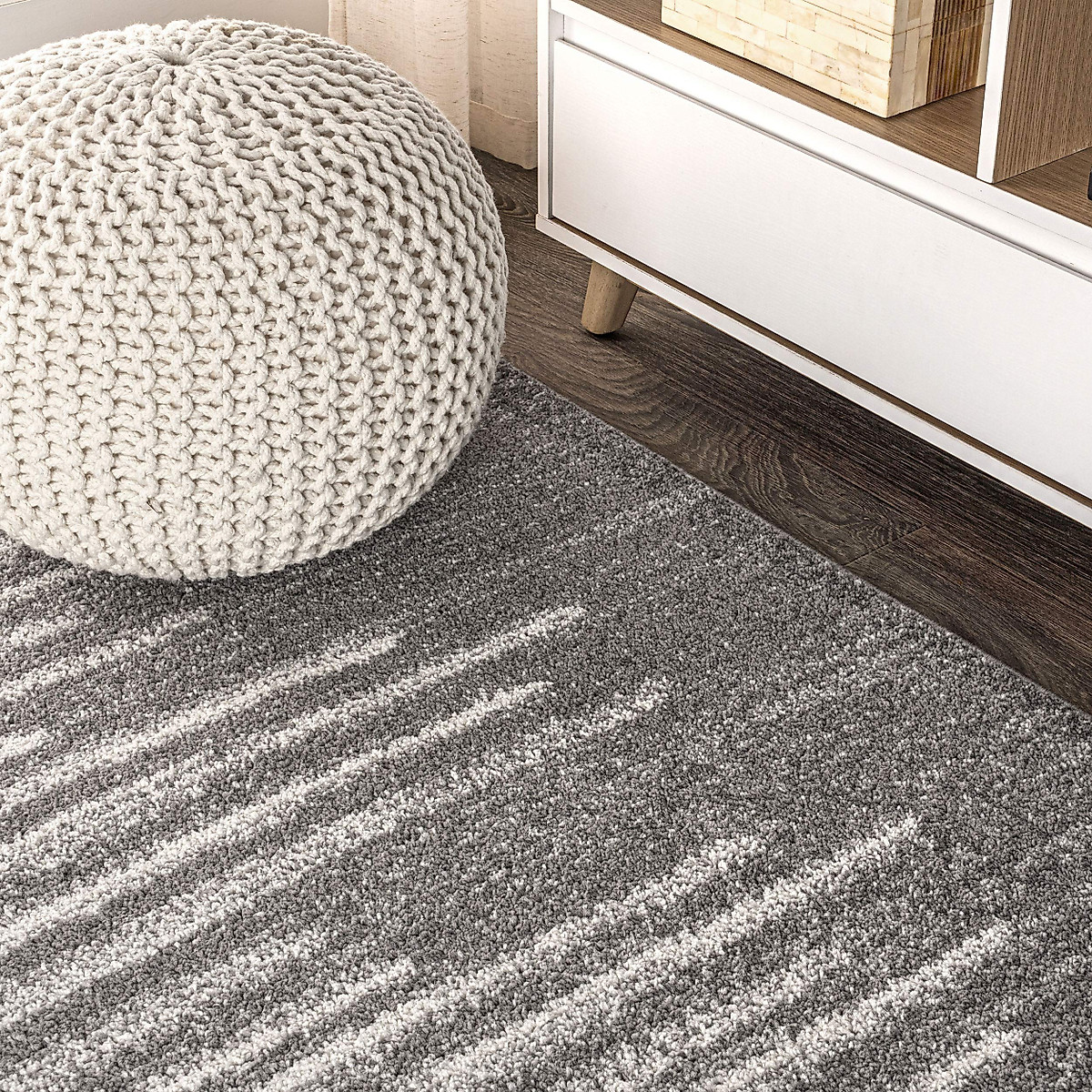 JONATHAN Y MOH205B-8 Aya Berber Stripe Geometric Indoor Farmhouse Area-Rug Bohemian Minimalistic Striped Easy-Cleaning Bedroom Kitchen Living Room Non Shedding, 8 X 10, Gray,Cream
