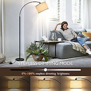 Arc Floor Lamps for Living Room, Modern Remote Control Standing Lamp with Stepless Dimmable, Black Tall Floor Lamp,Over Couch Arched Reading Light for Bedroom, Office(Bulb Included)