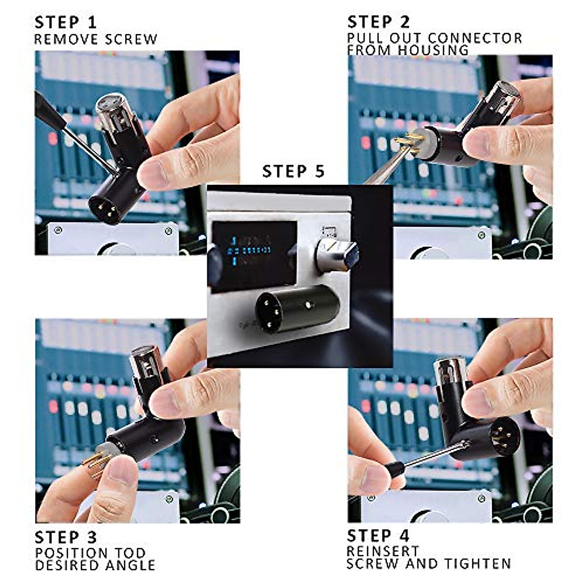 Pair of 3-PIN XLR Angle Adapter | Dual Male & Female, Durable Metal Connector w/ 4 Adjustable Angle Positions & Tight Connection to Mixer | Save Space & Keep Mic Cables Neat On Stage, In Studio & More