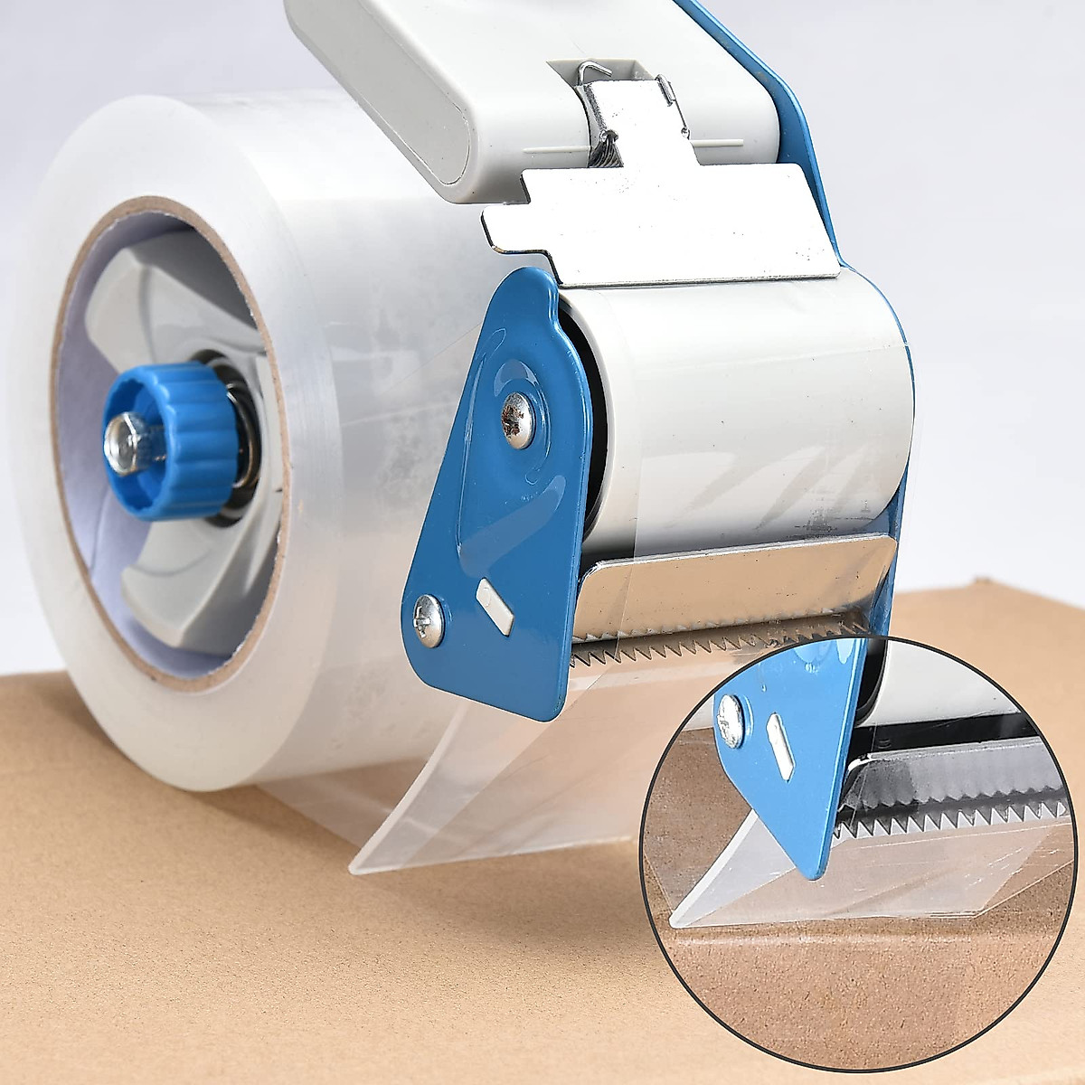Packing Tape Dispenser Gun, Pacific Mailer 3 Inch Tape Gun Dispenser with 3 Inch Carton Packing Tape, Lightweight Industrial Side Loading Tape Dispenser - Blue