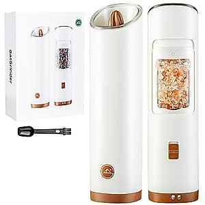 GATGOODS Gravity Electric Salt and Pepper Grinder Set, Adjustable Coarseness, Warm LED Light, One-handed Automatic Operation, Battery Powered, White, Electric Pepper Mills