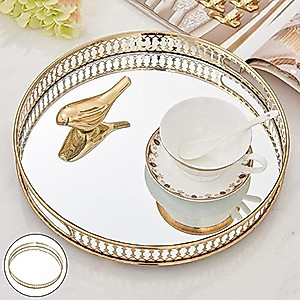 GEEKLLS Breakfast Tray Gold Iron Exquisite Glass Mirror Base Tray Bedroom Desktop Jewelry Cosmetics Storage Tray Living Room Fruit