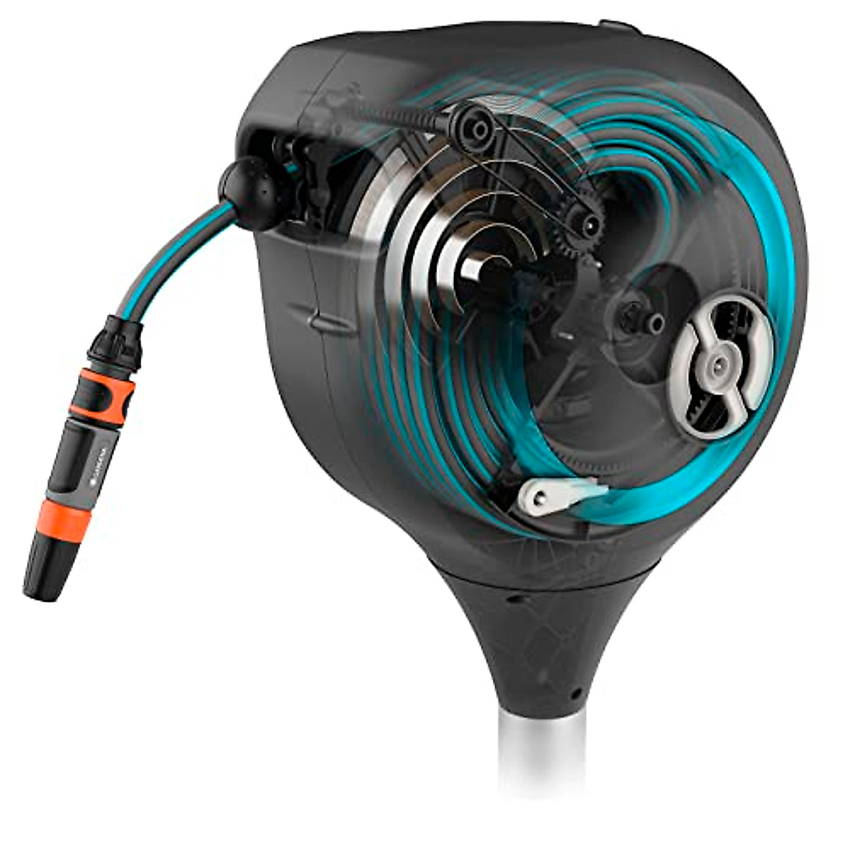 Gardena 18614-20 66 Foot Auto Retractable Hose Reel on Metal Spike, Feet, Standard, Turquoise