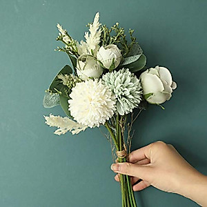 LACKINGONE Artificial Flower Plants Silk Flowers with Stems Simulation Rose Hydrangea Faux Flower Arrangements Home Garden Office Wedding Decor White Blue Yellow Fake Flower Centerpieces for Tables