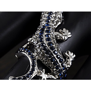 Alilang Adjustable Silvery Tone Dark Blue Rhinestones Lizard Reptile Ring