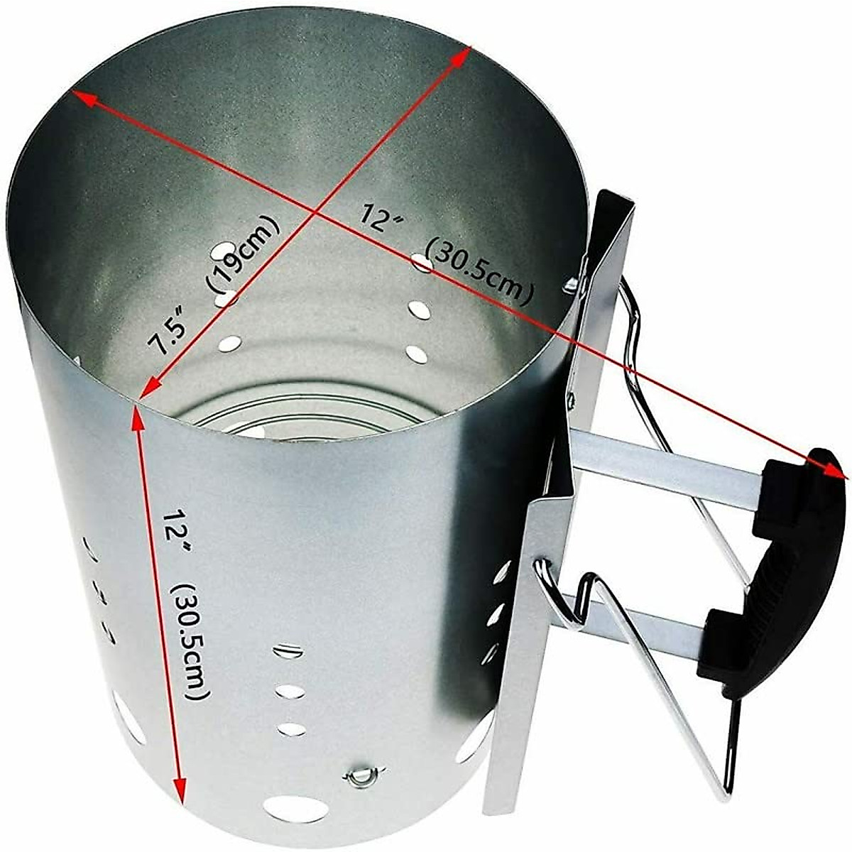 Chimney Starter for Charcoal Grills - Galvanized Iron Charcoal Chimney Starter - Charcoal Starter with Plastic Handle - Coal Starter - Charcoal Grill Accessory for BBQ Grill