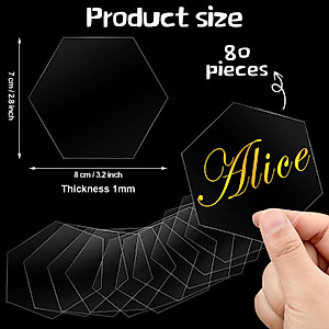 Yalikop 80 Pcs Clear Acrylic Place Cards 3.15" x 2.76" Hexagon Blank Plates Acrylic Hexagon Tiles Acrylic Name Plate Acrylic Seating Chart Escort Name Plate for Wedding DIY Table Setting Dinner Party