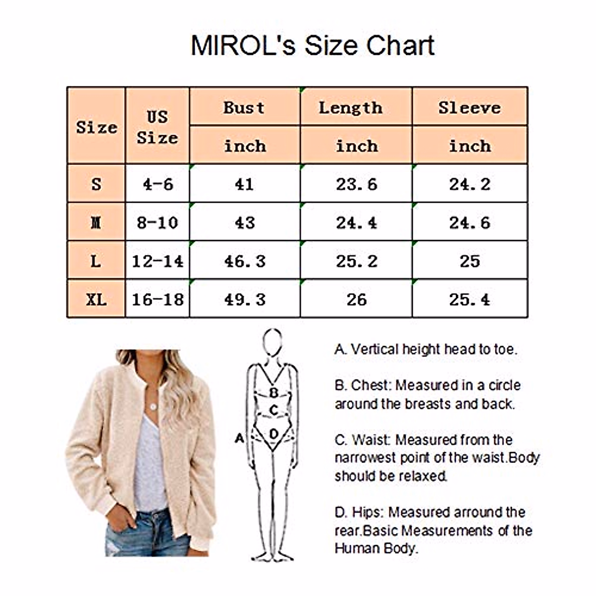 MIROL Women's Sherpa Fleece Jacket Faux Fuzzy Long Sleeve Casual Zip Up Bomber Coat