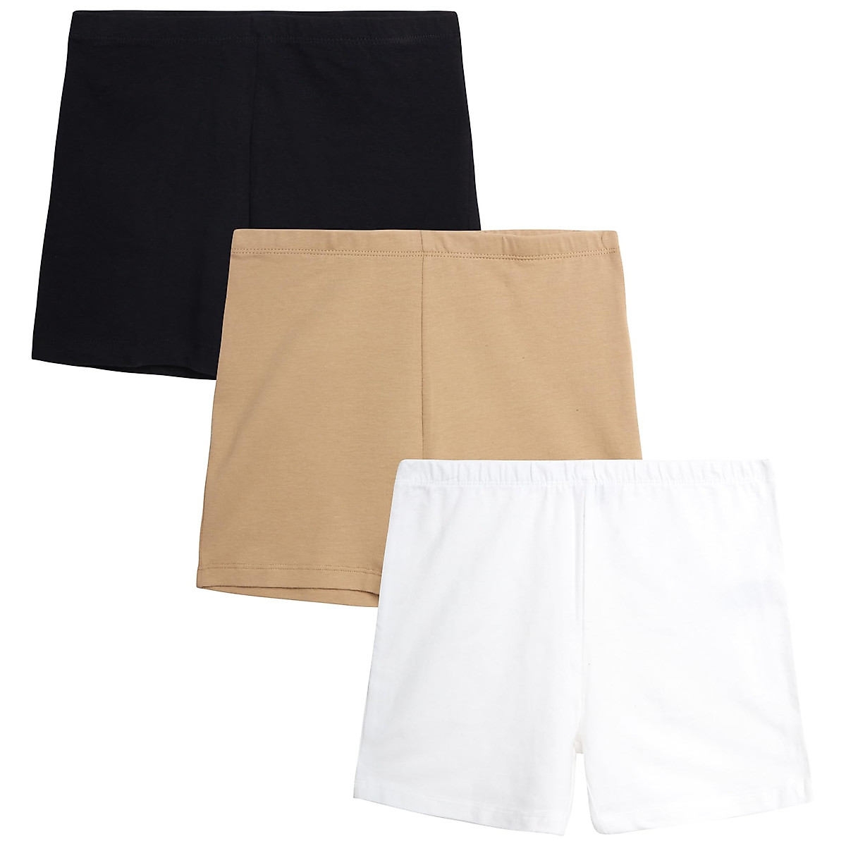 French Toast Girls Biker Shorts - 3 Pack Under Shorts for Uniforms, Skirts, Dresses - Dance Cartwheel Shorts for Girls (4-16), Size Large, White/Black/Khaki