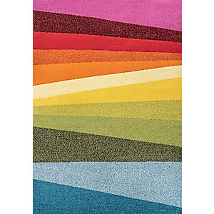 JONATHAN Y DZC101A-4 Prism Geometric Striped Indoor Area Rug, Kids & Novelty, Modern, Coastal, Bedroom, Kitchen, Living Room, Easy-Cleaning, Non-Shedding, 4 X 6, Orange/Green/Blue