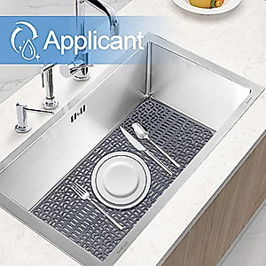 JUSTOGO Sink Protectors for Kitchen Sink,Silicone Sink Mat Grid Accessory 26 "x 13 ",1 PCS Non-slip Grey Sink Mats for Bottom of Kitchen Farmhouse Stainless Steel Porcelain Sink
