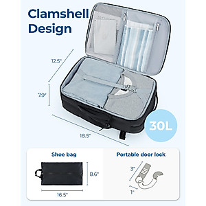 BAGSMART Carry On Travel Backpack, 17.3 Inch Large Travel backpack Carry On Flight Approved, Anti-theft Personal Item Backpack Travel Bag With Shoe Bag, 30L Water Resistant Casual Daypack, Black