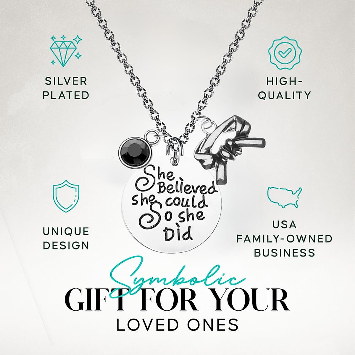Sportybella Martial Arts Necklace, She Believed She Could So She Did Black Belt Keychain, Martial Arts Gift