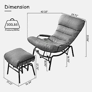 ovios Glider Rocking Chair with Ottoman, Mid Century Modern Accent Chair, Comfy Gliding Rocker Lazy Recliner Chair with Arms for Living Room and Small Space, Dark Grey