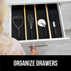 Gorilla Grip Drawer Liner and Smooth Drawer Liner, Shelf Liner Size 12x20, Bathroom Storage Shelves, Smooth Liner Size 17.5x20, Non Adhesive, Both in Black, 2 Item Bundle