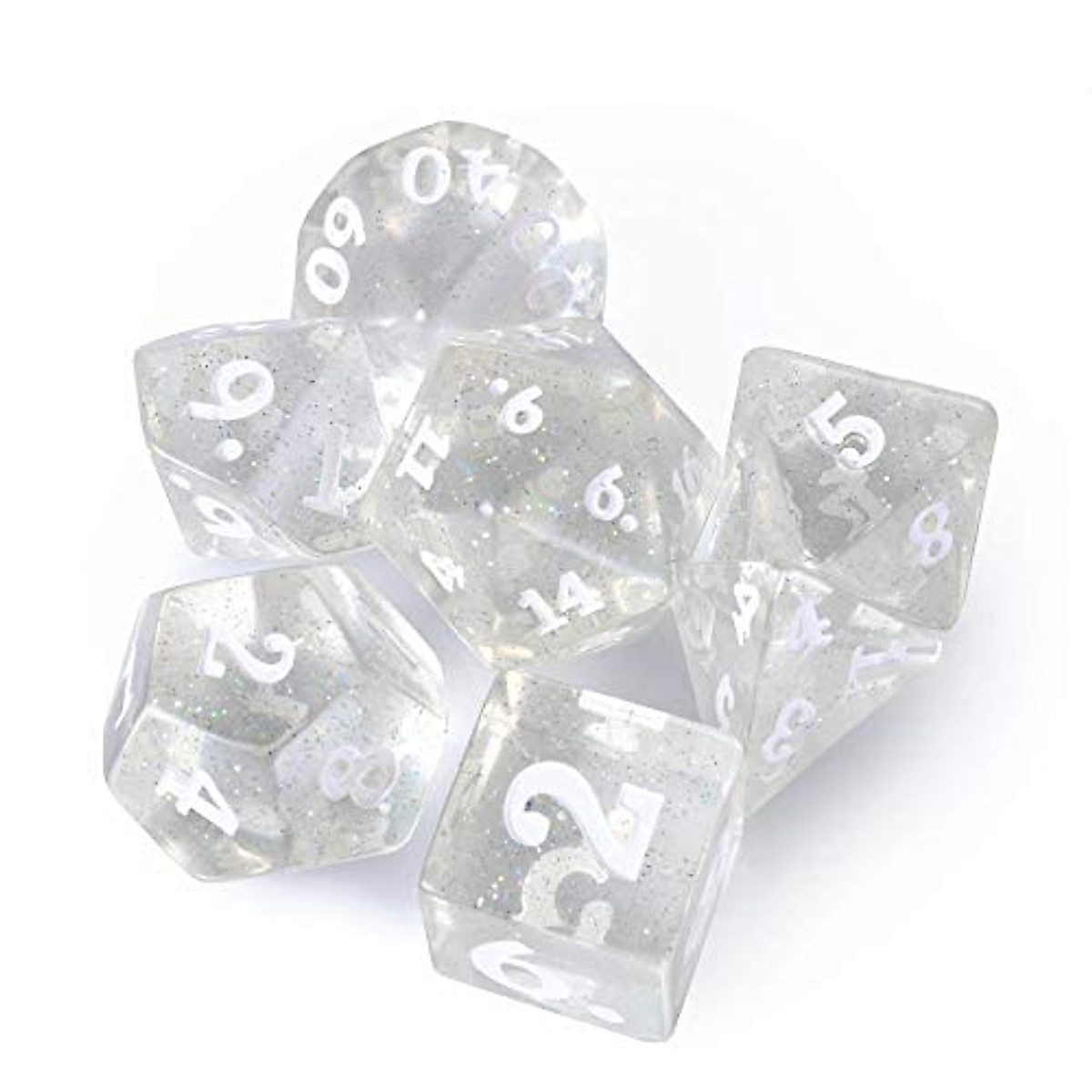 Wiz Dice Titan 25mm Dice - Large Polyhedral Dice Set for Various Role Playing Dice Games - Sparkle Vomit 7 Cnt -DND Dice Set with a Clear Dice Box - Includes D4, D6, D8, D10, D10(0), D12 & D20