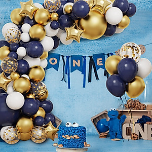 RUBFAC Navy Blue Gold Balloon Garland Arch Kit, 167pcs Royal Blue Gold White Balloons with Gold Confetti Balloons and Star Foil Balloons for Graduation Birthday Baby Shower Party Supplies Decorations