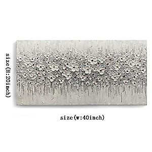 Bedroom Wall Art White Flowers Picture Hand-Painted Oil Painting Framed Canvas Artwork Modern Gallery Plant Decor Wall Decorations for Living Room Office Kitchen Bathroom Size 20x40 inch Ready to Hang