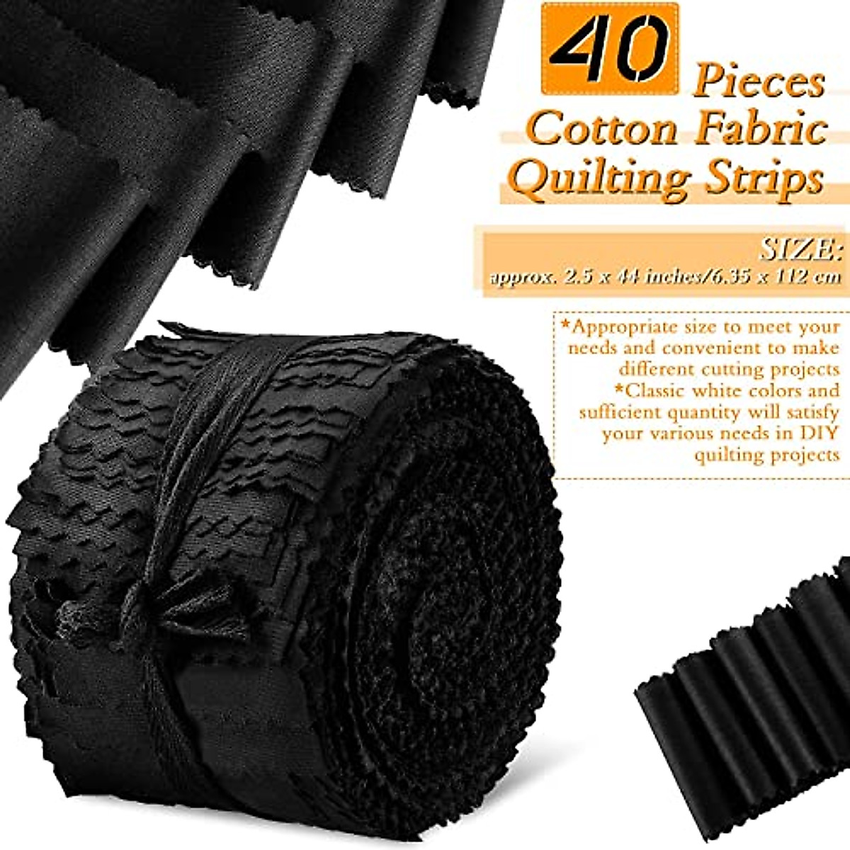 Boao 40 Pieces Fabric Strips Rolls Collection Jelly Fabric Strips for Quilting Roll up Fabric Craft Patchwork Strips DIY Sewing Fabric Rolls for Handmade Favors (Black, 2.5 x 44 Inch)