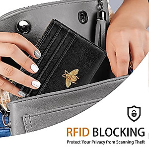 seavilia Card Holder Keychain Wallet for Women/Men with ID Window Rfid Coin Purse Bee Gifts Slim Minimalist Small Wallet