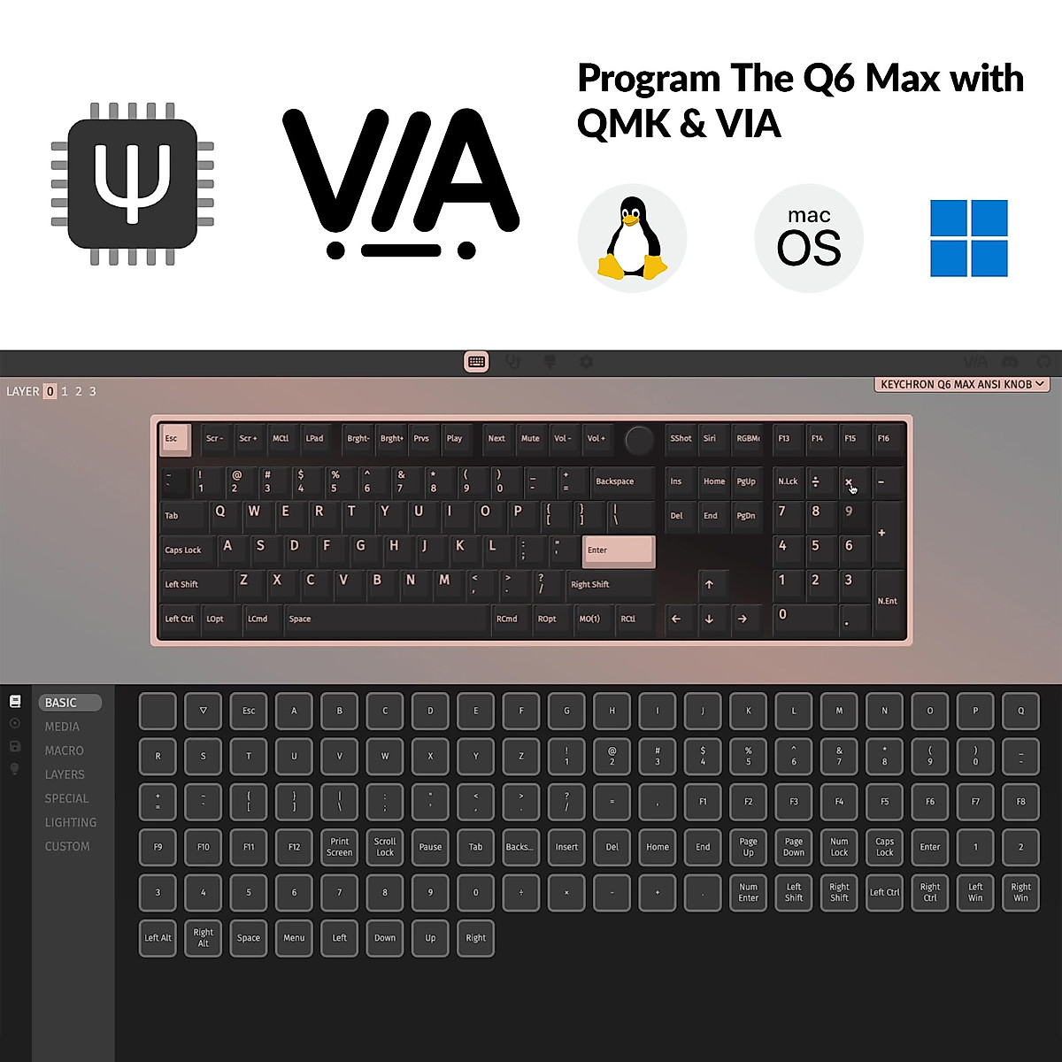 Keychron Q6 Max QMK/VIA Bluetooth Wireless /2.4 GHz/USB-C Wired Custom Mechanical Keyboard, Full Size Programmable Knob RGB Backlit Hot-Swappable Gateron Red Switch for Mac Windows Linux - White