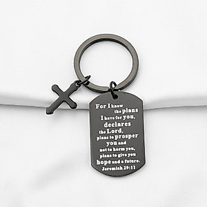 WSNANG Christian Gift Jeremiah 29:11 Keychain I Know The Plans I Have for You Keychain Religious Jewelry Christian Fans (black)