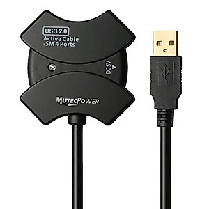 MutecPower 16.5 ft (5m) USB 2.0 Active Extension Cable with 4-Port USB Hub and extention chipset - USB Male to Female Cord/Repeater Cable 16.5 Feet Black