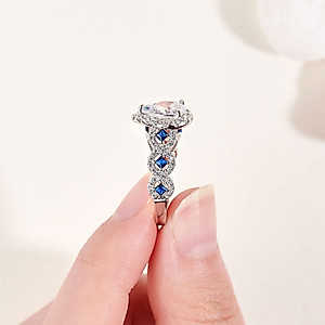 Newshe Engagement Wedding Ring Set 925 Sterling Silver 3pcs 3.0ct Pear Shape White Cz Blue Gemstone Size 7