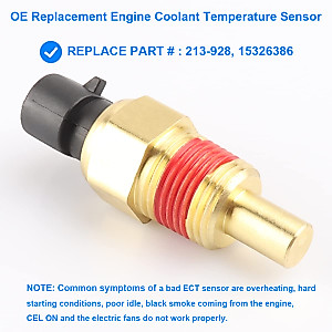 Coolant Temperature Sensor, ECT Temp Sensor 213-928, 15326386, 213928 Compatible with Buick Cadillac Chevy GMC Pontiac Duramax- Astro Blazer Impala Malibu K1500 S10 Silverado Tahoe Sierra Yukon, More