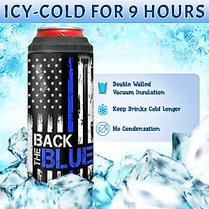winorax Police Gifts Back The Blue American Flag Tumbler 4-in-1 Can Cooler Stainless Steel 16oz Travel Mug Coffee Cups US Flag Police Academy Graduation Gifts for Men Cops Officer Retirement