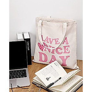 Percozzi 3 Pieces Preppy Canvas Tote Bag Aesthetic Shopping Bags Y2K Hot Pink Shoulder Bags for Supplies Gift