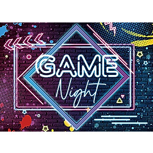Game Night Theme Photography Backdrops Glow Neon Photo Background 5x3ft for Game On Birthday Party Decor Sleepover Slumber Prom Gaming Party Cake Table Decor Photobooth Supplies