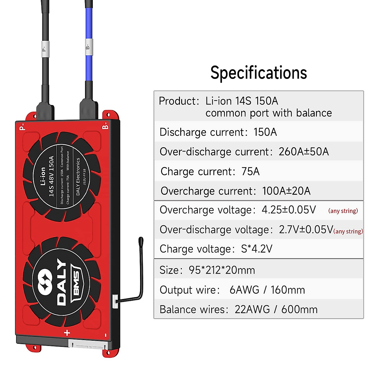 DALY BMS Li-ion 14S 48V 150A PCB Battery Protection Board Common Port with Balance for Lithium Battery Pack Rated 3.7V(Standard BMS,150A)