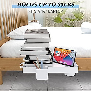 Ronlap Folding Bedside Shelf, Bunk Bed Shelf Organizer for Top Bunk Clip On Nightstand for Loft Bed Plastic Bedside Shelf Tray for Kids with Cupholder Hooks Hanging Cup, Plus Size, White