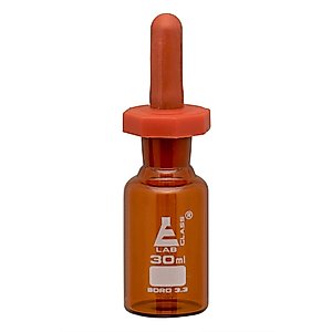 EISCO Dropping Bottle, 30ml (1oz) - Amber Borosilicate 3.3 Glass - Eye Dropper Pipette and Dust Proof Rubber Bulb - Octagonal, Non-Screw Top