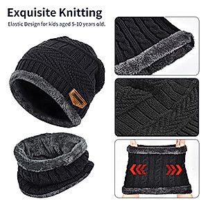 Kid Hat Scarf Gloves Set - Winter Knit Beanie Cap Neck Warmer Touch Screen Mitten Boy Girl 5-10 Year