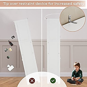 Tiptiper Tall Bathroom Storage Cabinet, Large Floor Cabinet with Open Compartments and 2 Cabinets with Doors, 64” Height Freestanding Linen Tower Cabinet, for Home Kitchen, Living Room, White