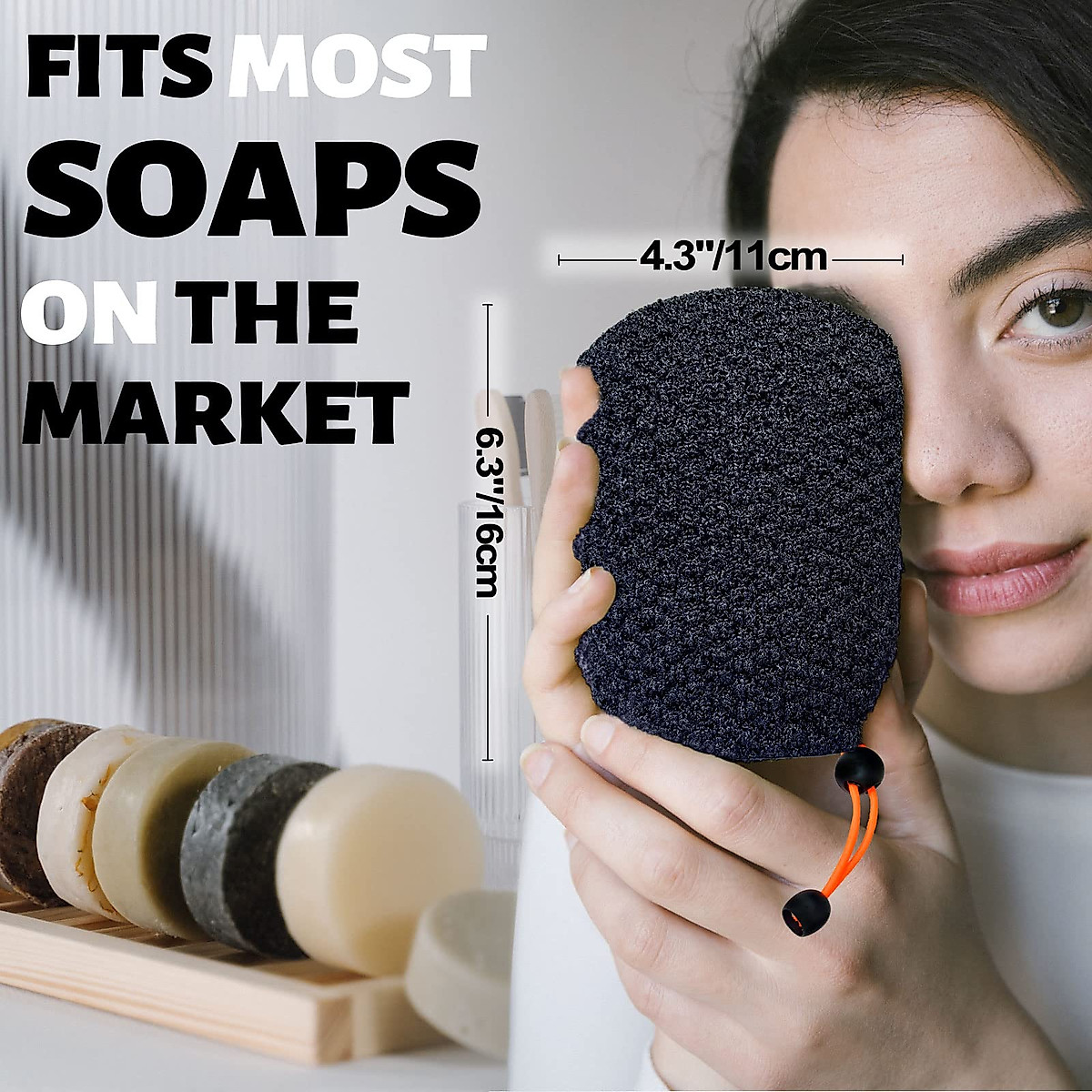 MIG4U Exfoliating Soap Bag for Shower 2 Pieces - Bar Soap Saver Pouch, Bamboo Body Scrubber Exfoliator Pocket in Travel Bathing, Black, Double Layer