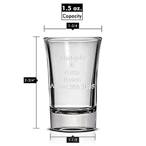 CKB Products Personalized 2-Sided Engraving Shot Glasses - 1.5 oz. - Set of 6 - Wedding Groomsman and Bridesmaid Party - Thank You Gifts - Anniversary Commemoration