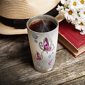 20oz Jewelry Crystal Butterfly Tumbler, Gifts for Butterfly Lovers, Coffee Thermos for Women, Stainless Steel Double Wall Vacuum Insulated Coffee Mug, Travel Cup with Lid