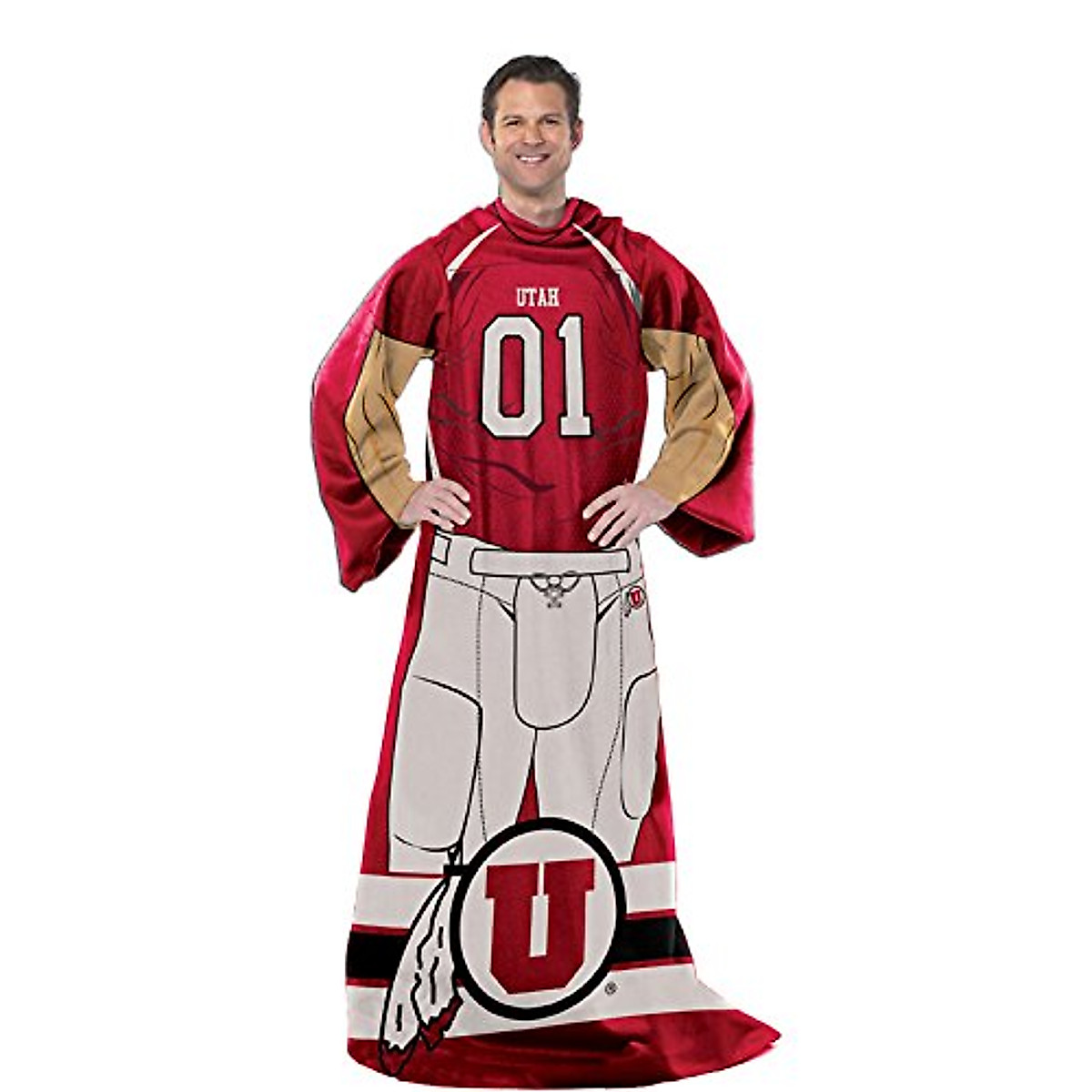 Northwest NCAA Utah Utes Unisex-Adult Full Body "Player" Comfy Throw Blanket with Sleeves, 48" x 71", Team Colors