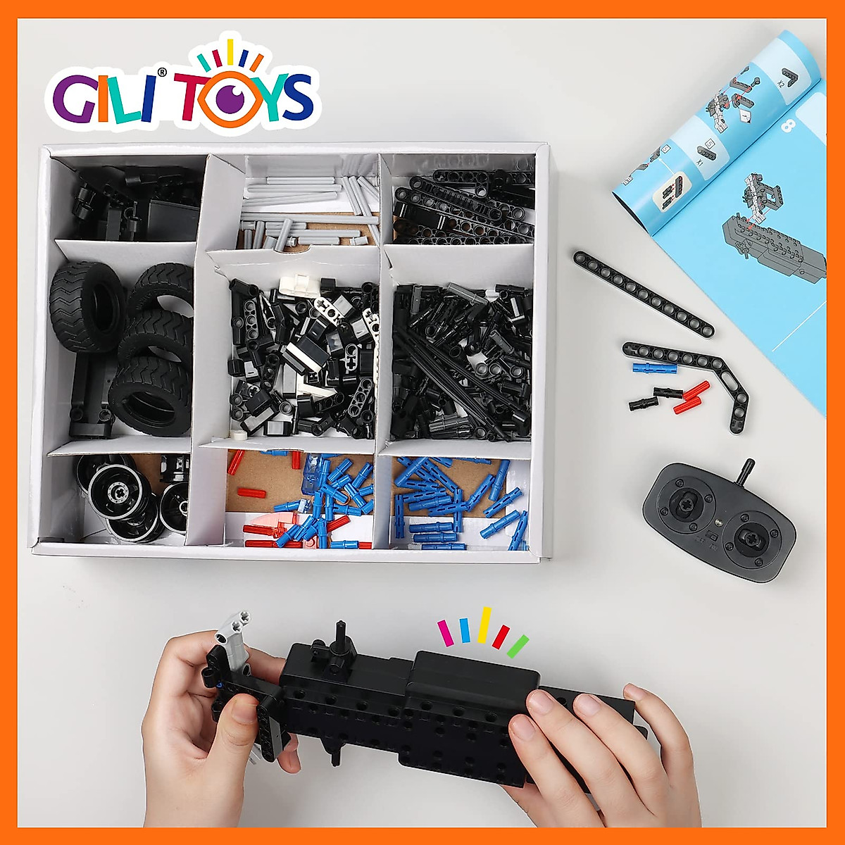 GILI 2 in 1 Remote Control Building Car Kit(355pcs), Black Police Car Stem Model Projects Toy for Kids Ages 8-12, Best Christmas Birthday Gifts for 6, 7, 9, 10, 11 Year Old Boys Girls